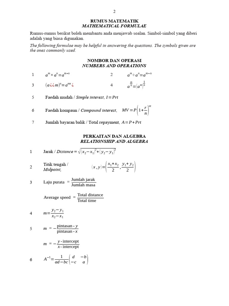 Rumus Matematik SPM 2021 Sementa | PDF