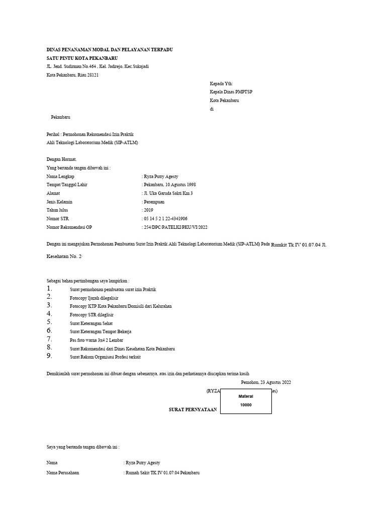 Format Sip Atlm Ke DPMPTSP | PDF