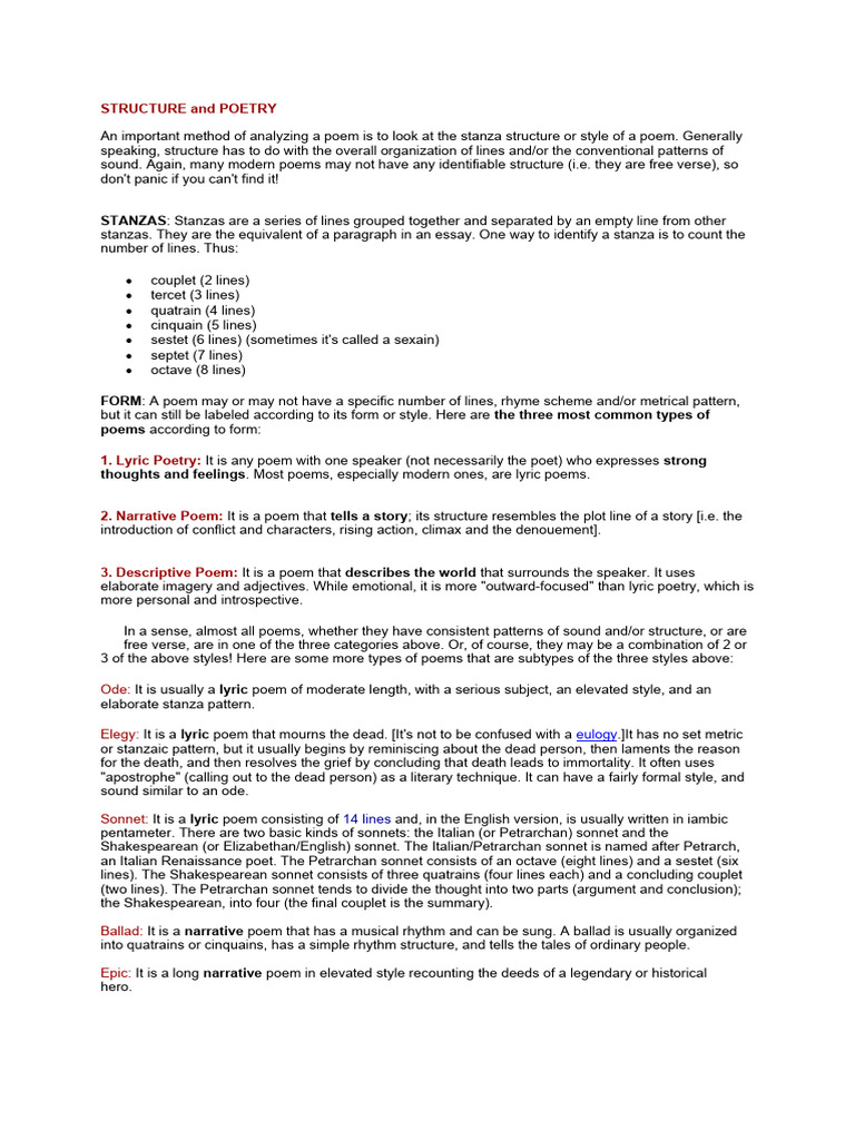 STRUCTURE and POETRY | PDF | Poetry | Metre (Poetry)