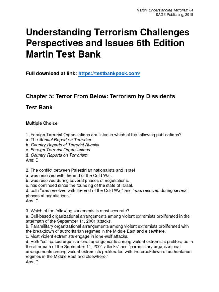 Understanding Terrorism Challenges Perspectives and Issues 6th Edition ...