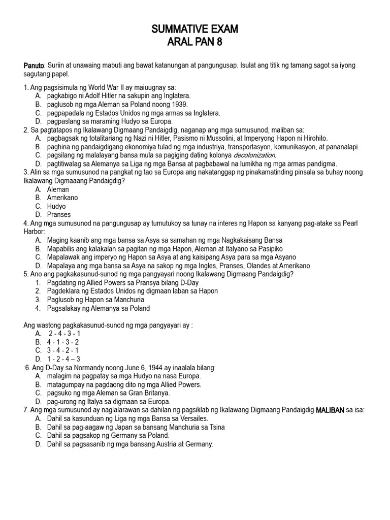 Summative Exam Module 3 4TH Q | PDF