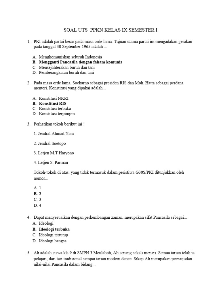 Soal Uts PPKN Kelas Ix Semester I | PDF | Politik | Ilmu Sosial