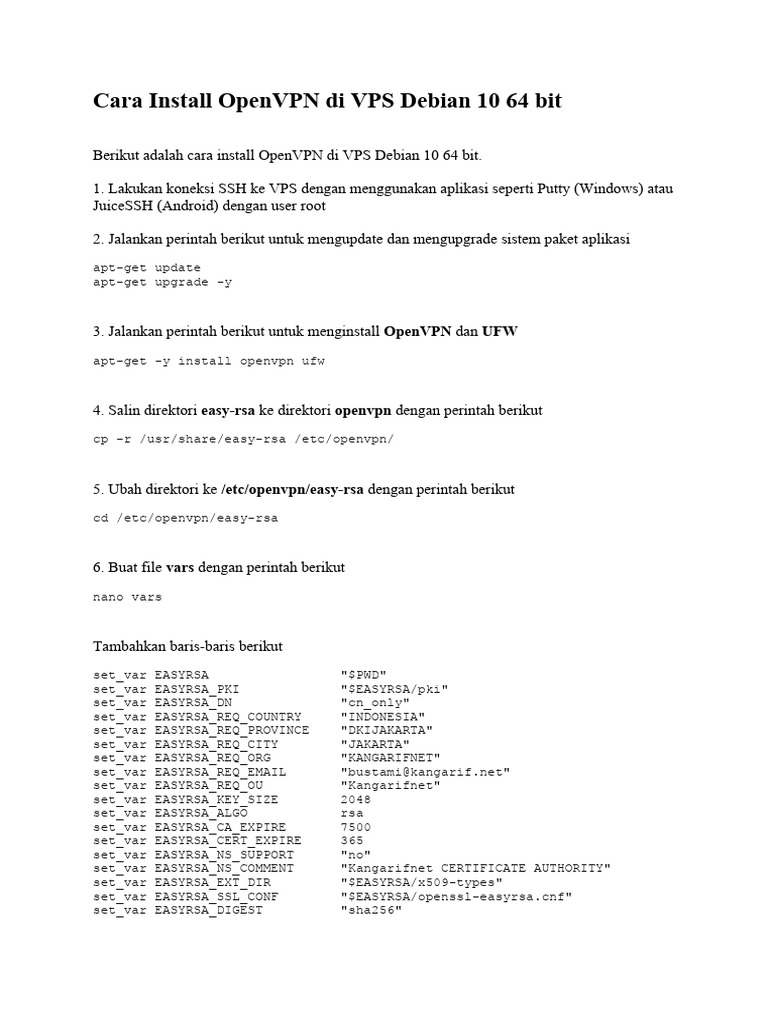 Cara Install OpenVPN Di VPS Debian 10 64 Bit | PDF Cara Install OpenVPN Di VPS Debian 10 64 Bit | PDF