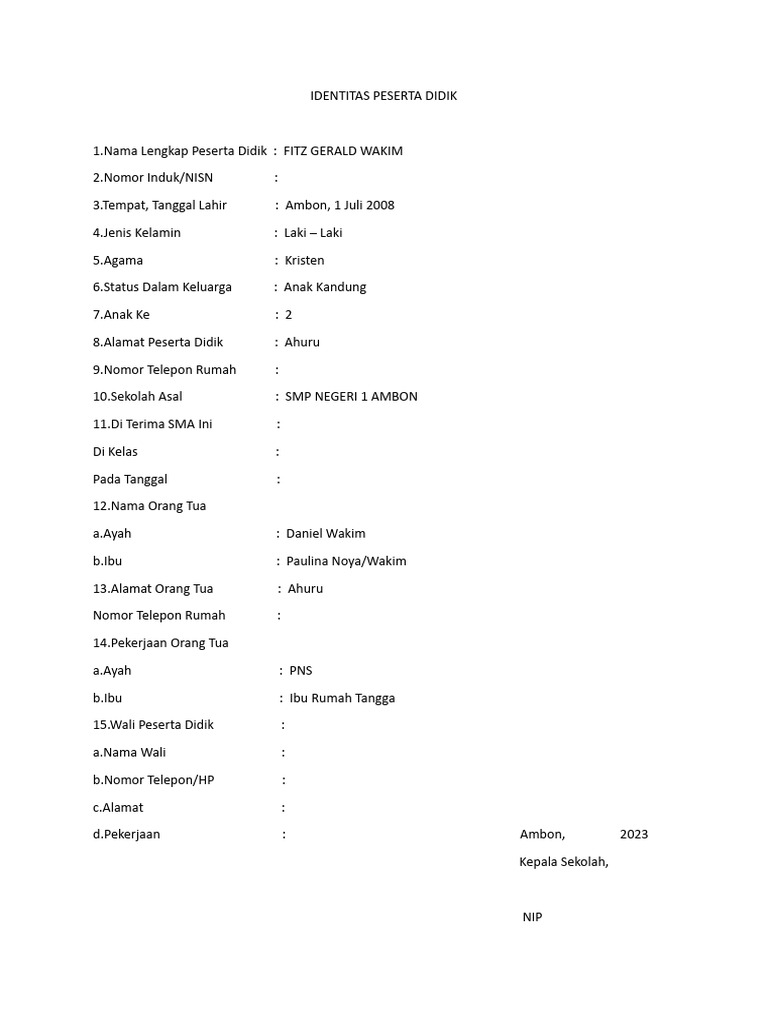 Identitas Peserta Didik | PDF