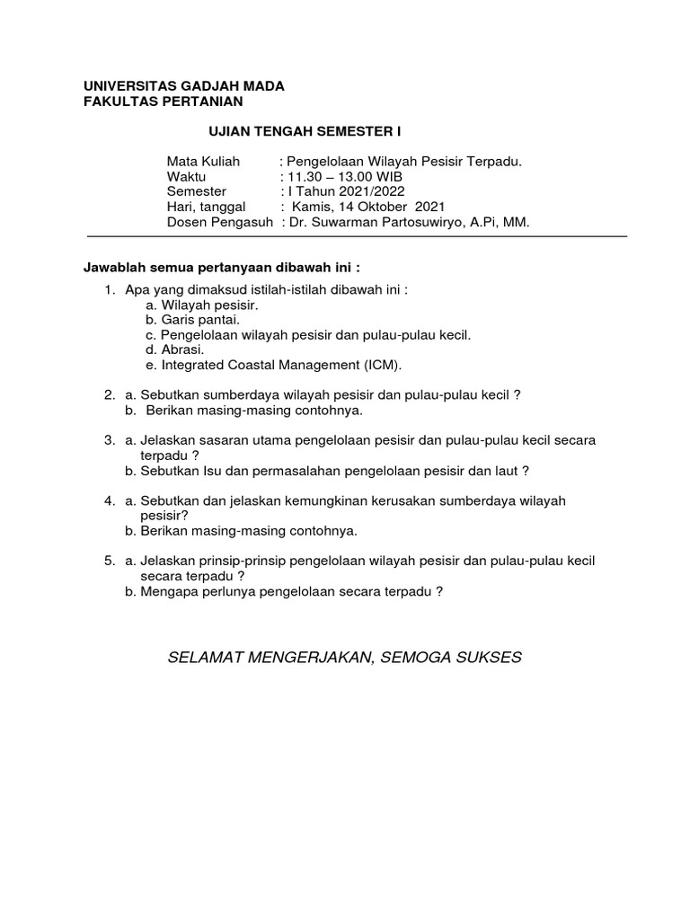 Wahyu Novianto Bagas Waskitho - UTS Pengelolaan Wilayah Pesisir Terpadu | PDF