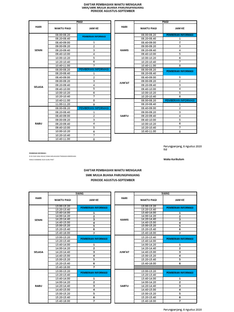 Jadwal Pembagian Waktu Belajar New Normal | PDF