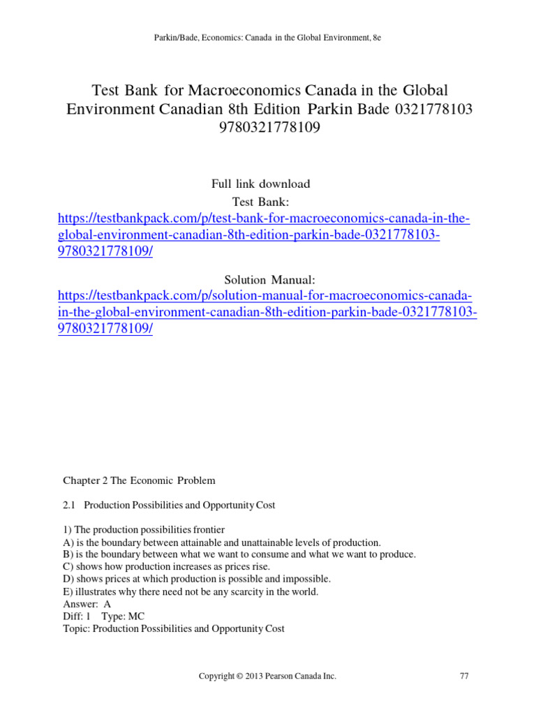 Test Bank For Macroeconomics Canada in The Global Environment Canadian ...
