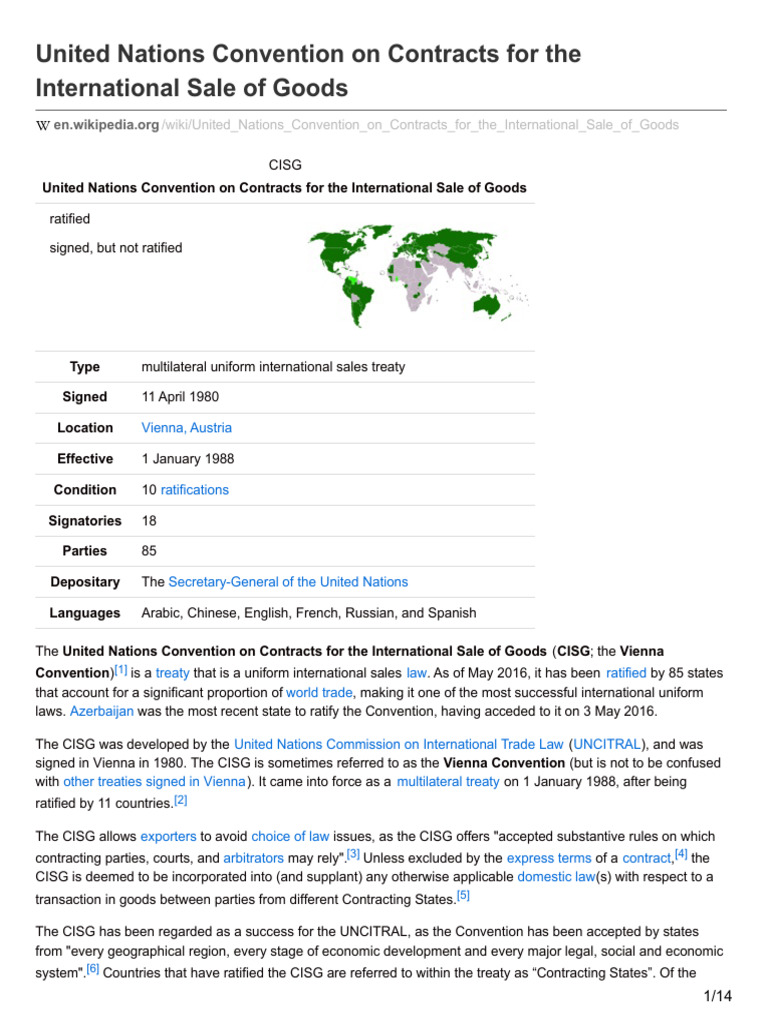 United Nations Convention On Contracts For The International Sale of ...
