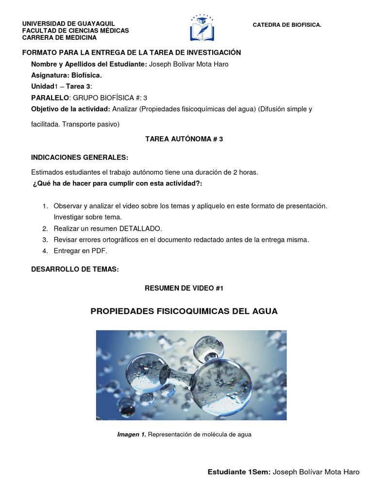 Tarea 3 Video 1-Propiedades Del Agua | PDF