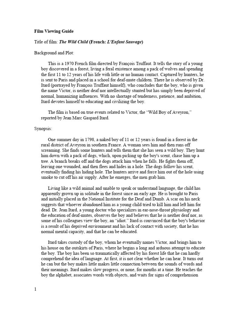 Film Viewing Guide and Guide Questions (The Wild Child) | PDF