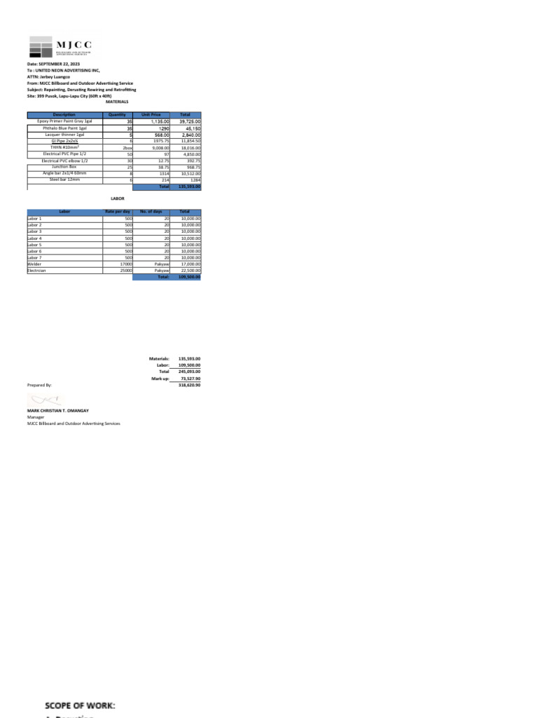 MJCC Quotation For Pusok | PDF