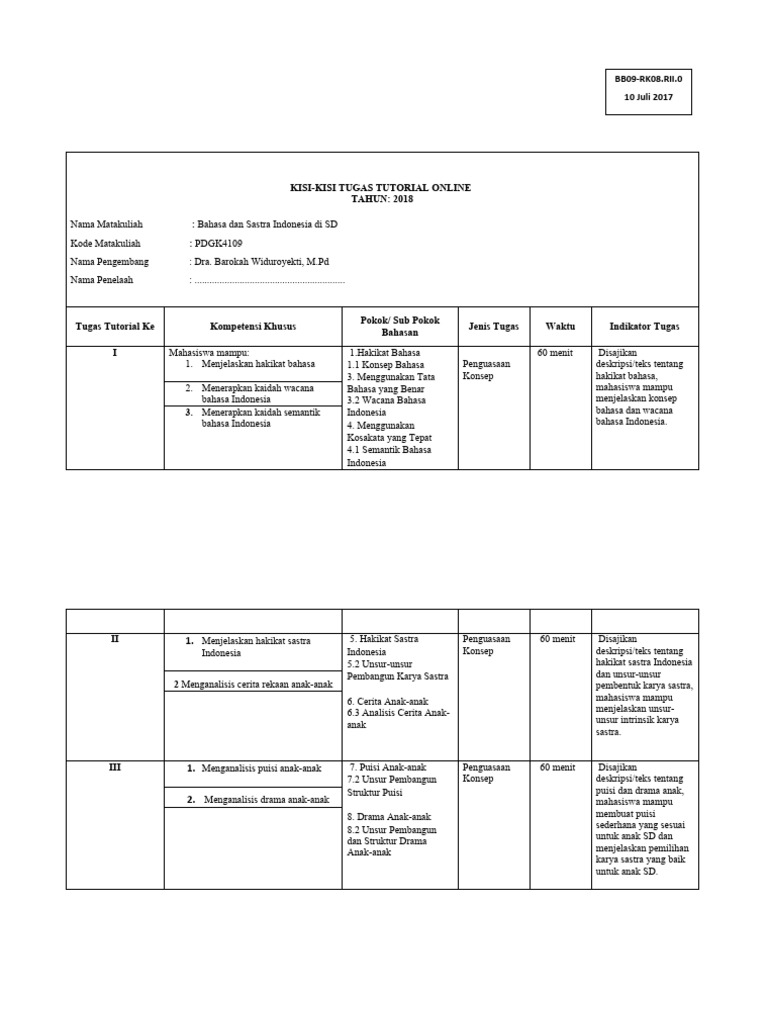 Kisi-Kisi Tugas Tutorial PDGK4109 | PDF