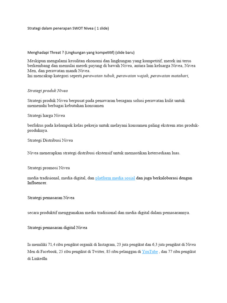 Implementasi SWOT Nivea (Umum) | PDF