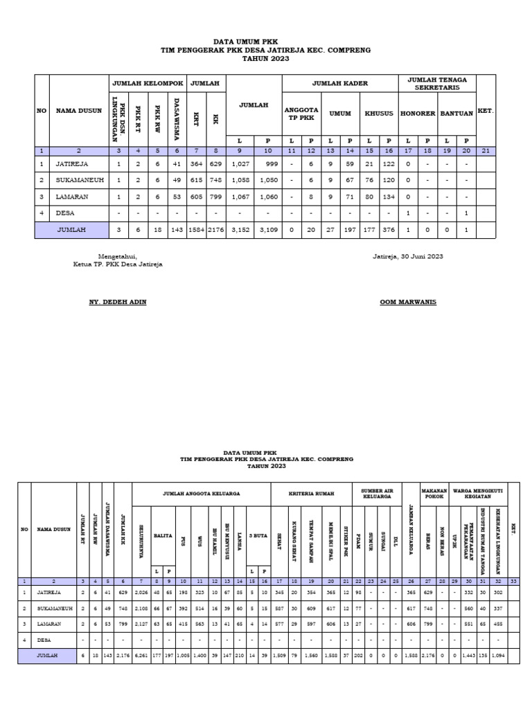 Data-Umum-Pkk JTR | PDF
