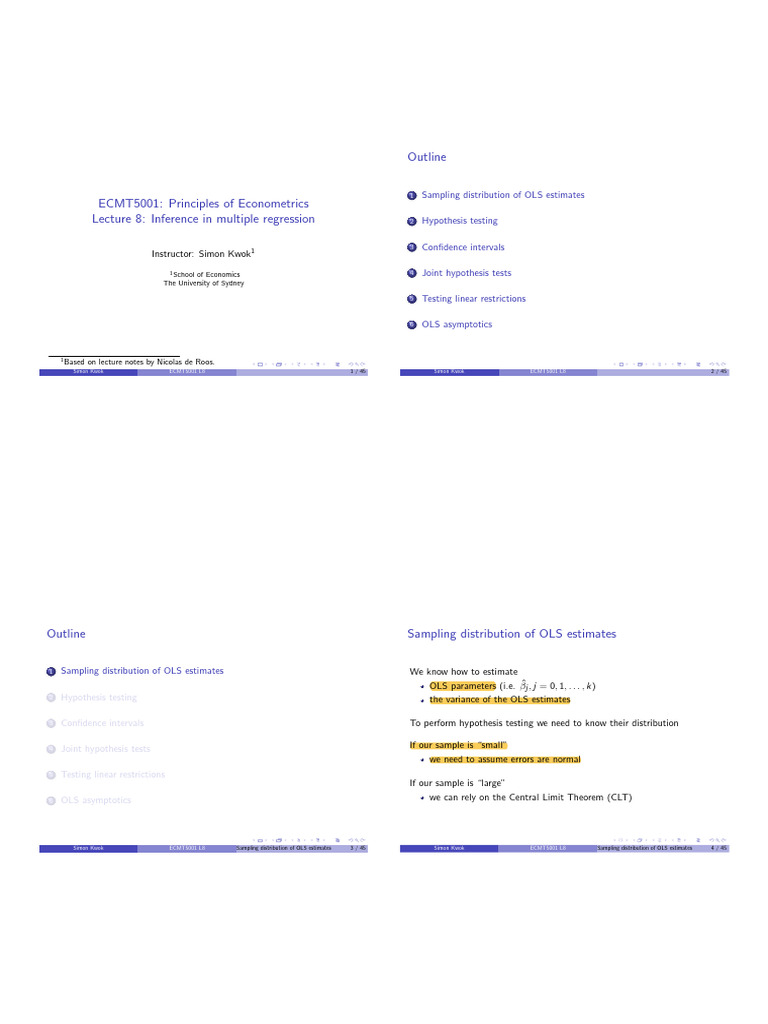 Lecture 8. Inference in Multiple Regression | PDF