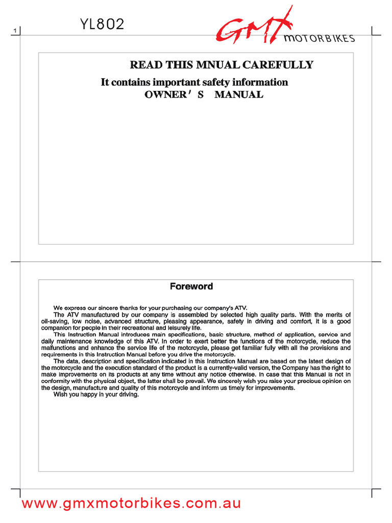 GMX YB110 Motorcycle Manual | PDF