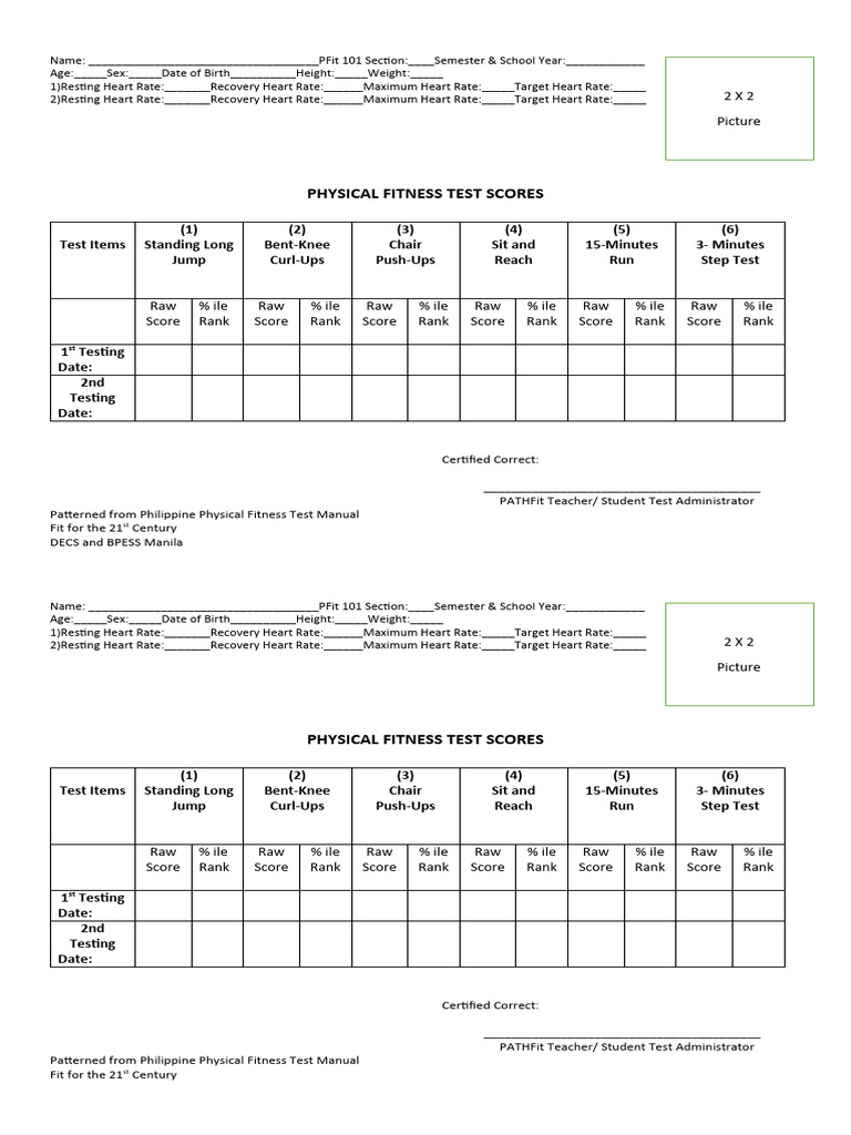 Physical Fitness Test Score Sheet | PDF