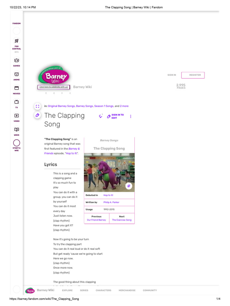 The Clapping Song - Barney Wiki - Fandom | PDF