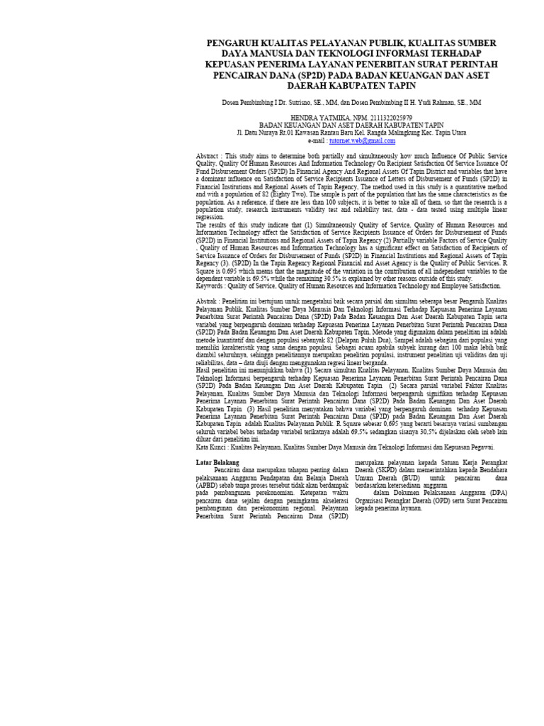 jurnal PENGARUH KUALITAS PELAYANAN PUBLIK, KUALITAS SUMBER DAYA MANUSIA DAN TEKNOLOGI INFORMASI ...