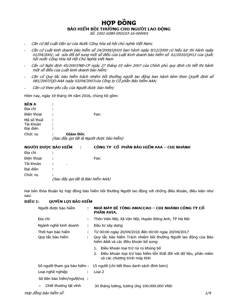 HDBH TNNN Boi Thuong Nguoi Lao Dong | PDF