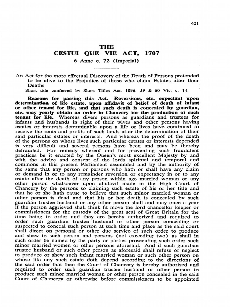Cestui Que Vie Act-1707 | PDF