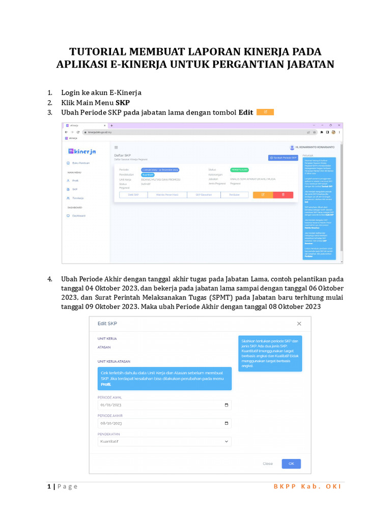 Tutorial E-Kinerja Pergantian Jabatan | PDF