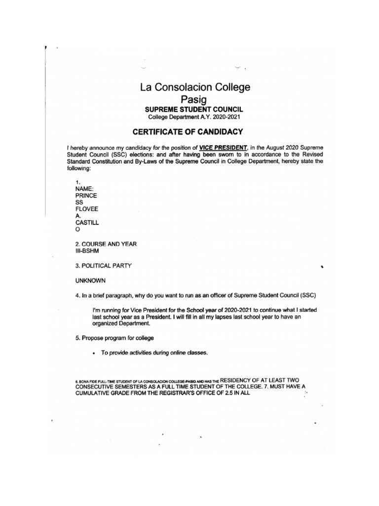 Certificate of Candidacy | PDF