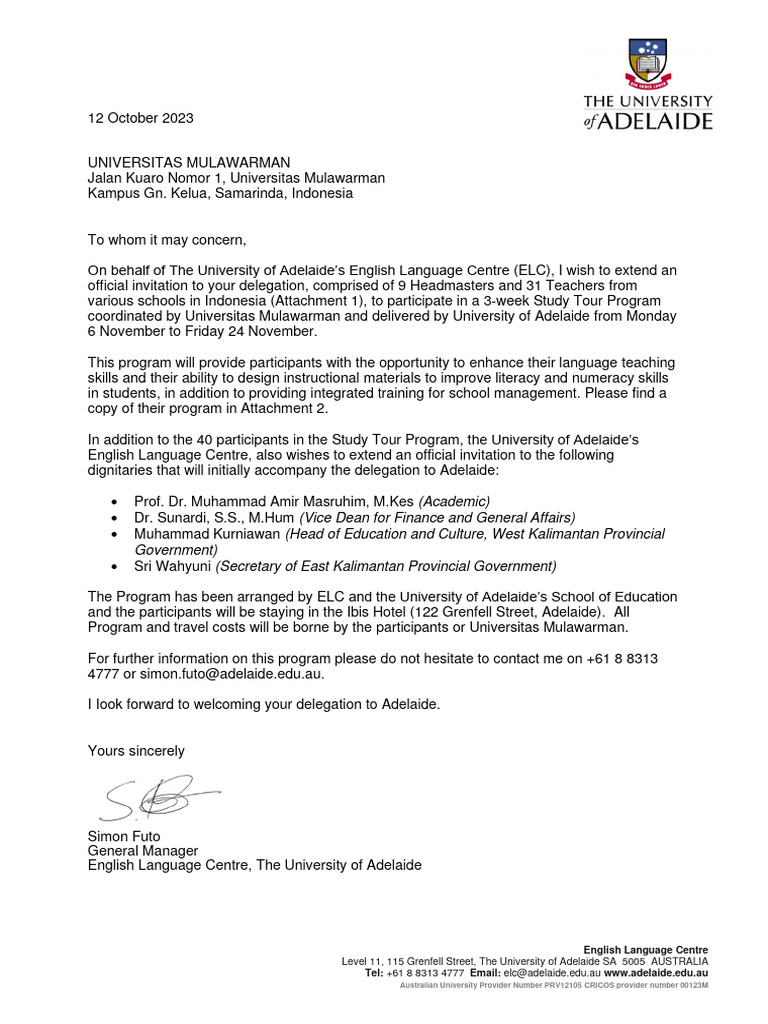 Invitation for Study Tour Program | PDF