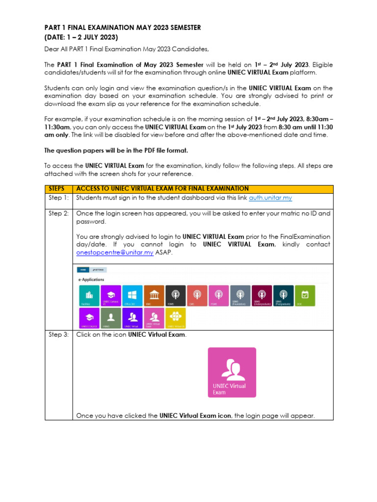 Guideline On How To Access To Uniec Virtual Exam and Submission of ...
