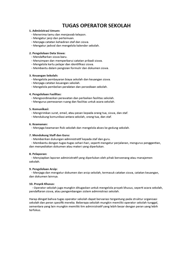 Tugas Operator Sekolah | PDF