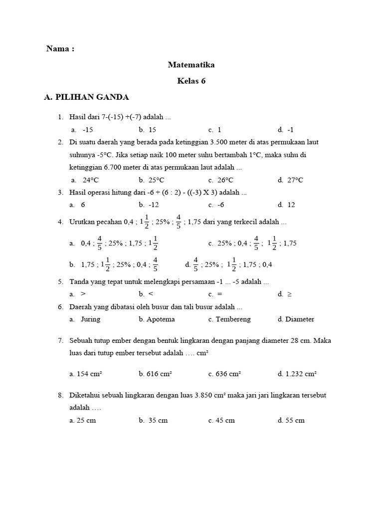 Matematika Kelas 6 | PDF