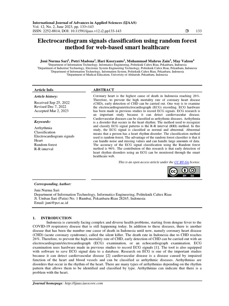 Electrocardiogram Signals Classification Using Random Forest Method For ...