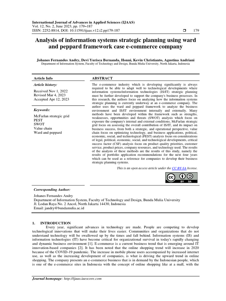 Analysis of Information Systems Strategic Planning Using Ward and ...