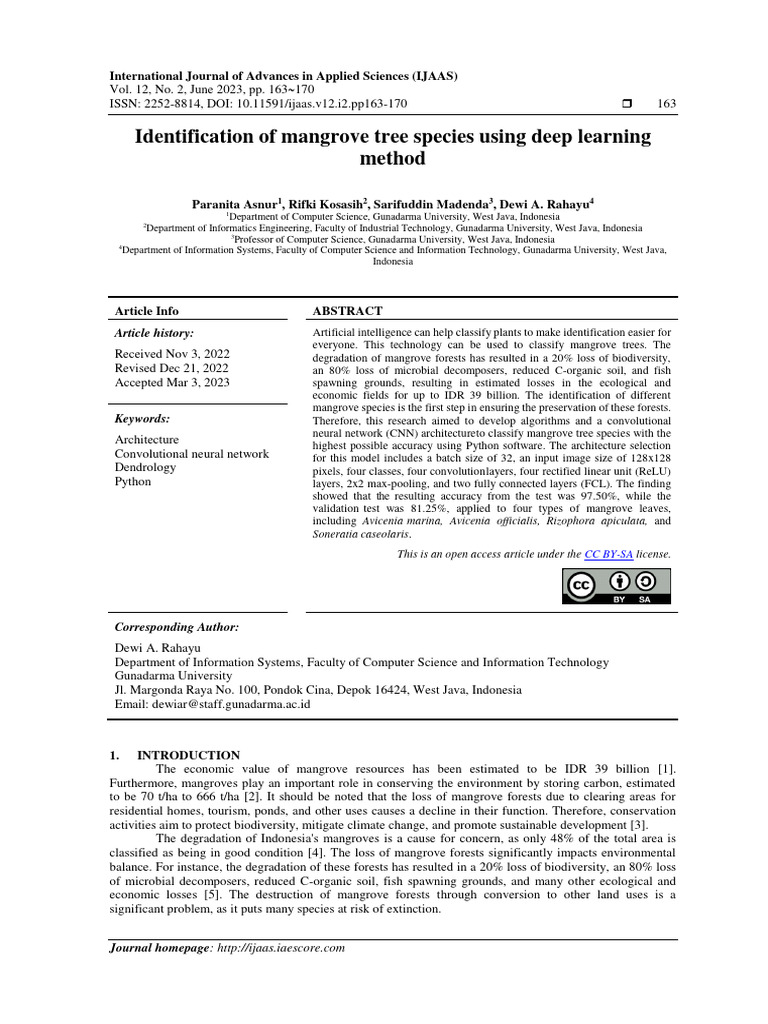 Identification of Mangrove Tree Species Using Deep Learning Method | PDF Identification of Mangrove Tree Species Using Deep Learning Method | PDF