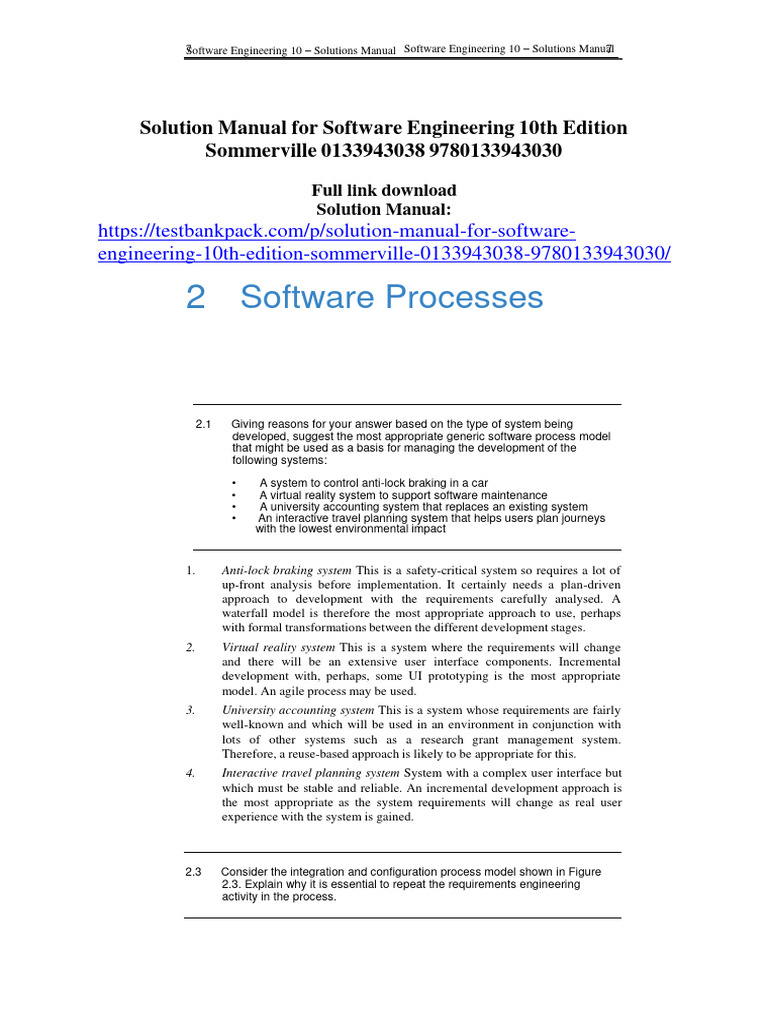 Solution Manual For Software Engineering 10th Edition Sommerville ...