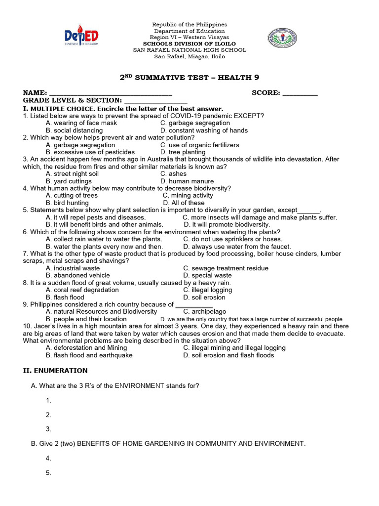 2nd Summative Test in MAPEH | PDF 2nd Summative Test in MAPEH | PDF