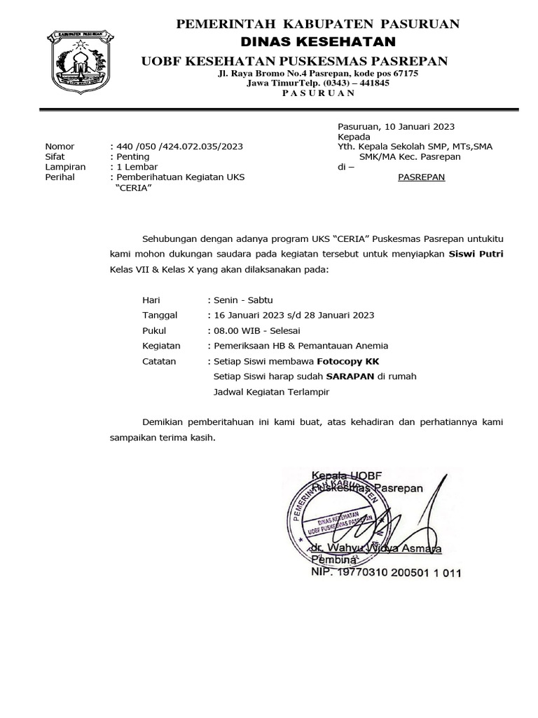 Undangan Pemeriksaan HB | PDF