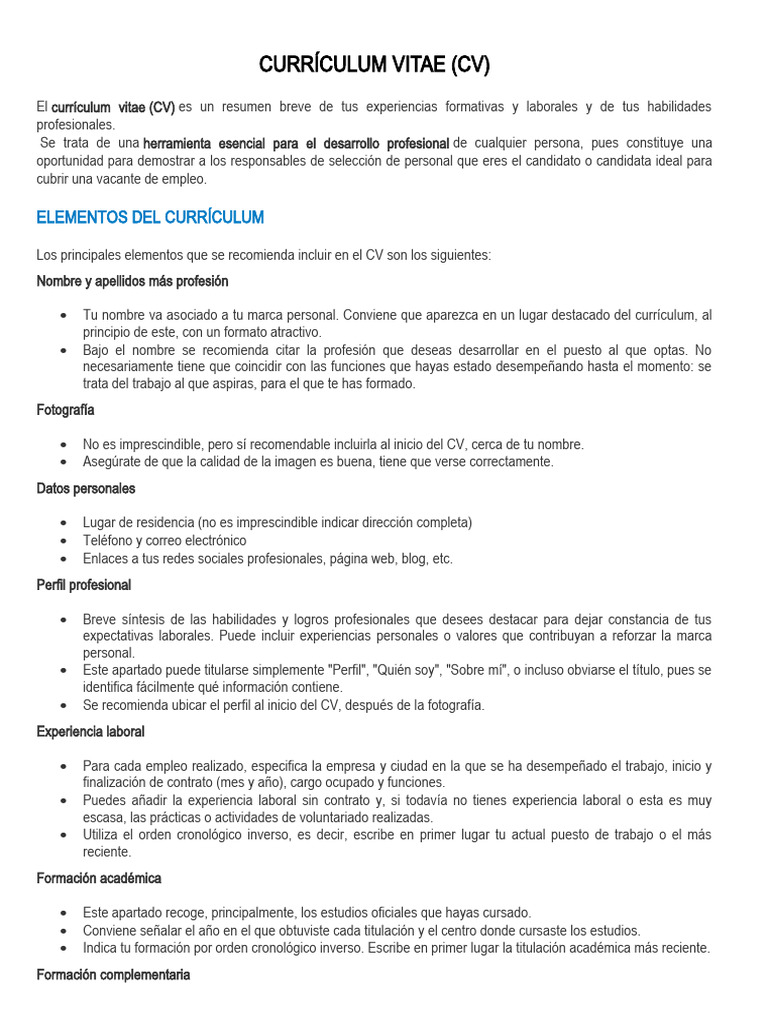 Currículum Vitae | PDF | Crecimiento personal y profesional