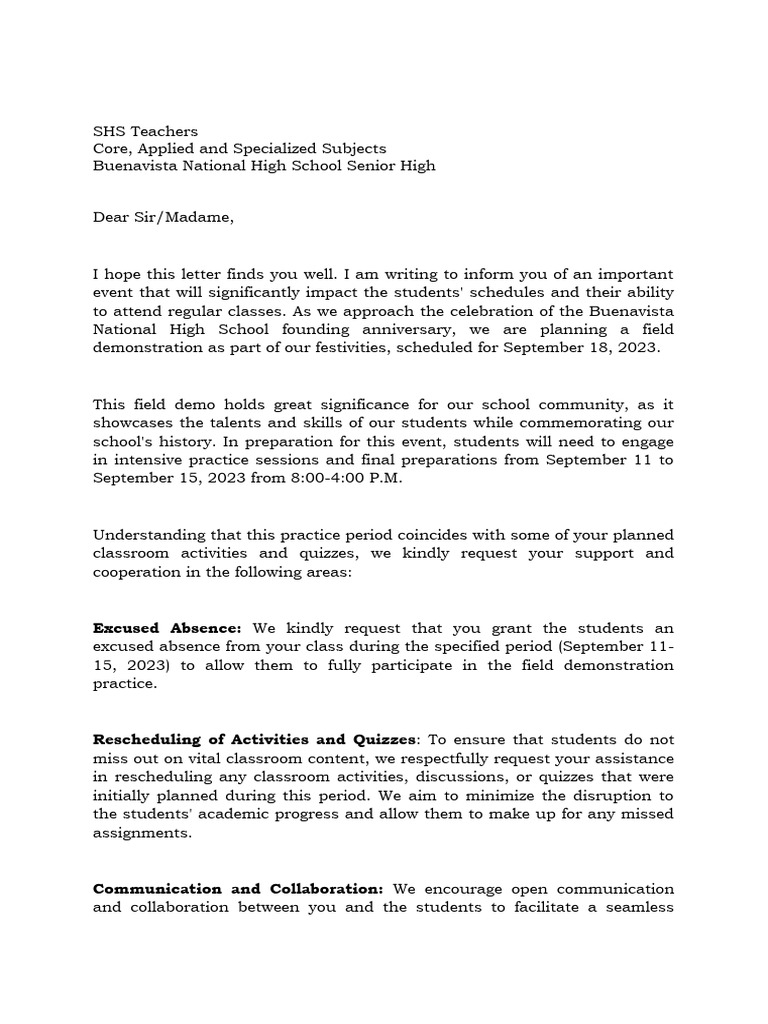 Letter For Practice Field Demo | PDF | Teaching | Pedagogy