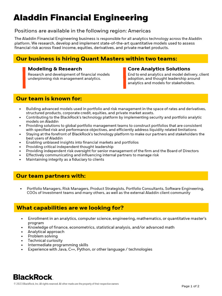 BlackRock 2023-2024 Aladdin Financial Engineering For Quant Masters | PDF