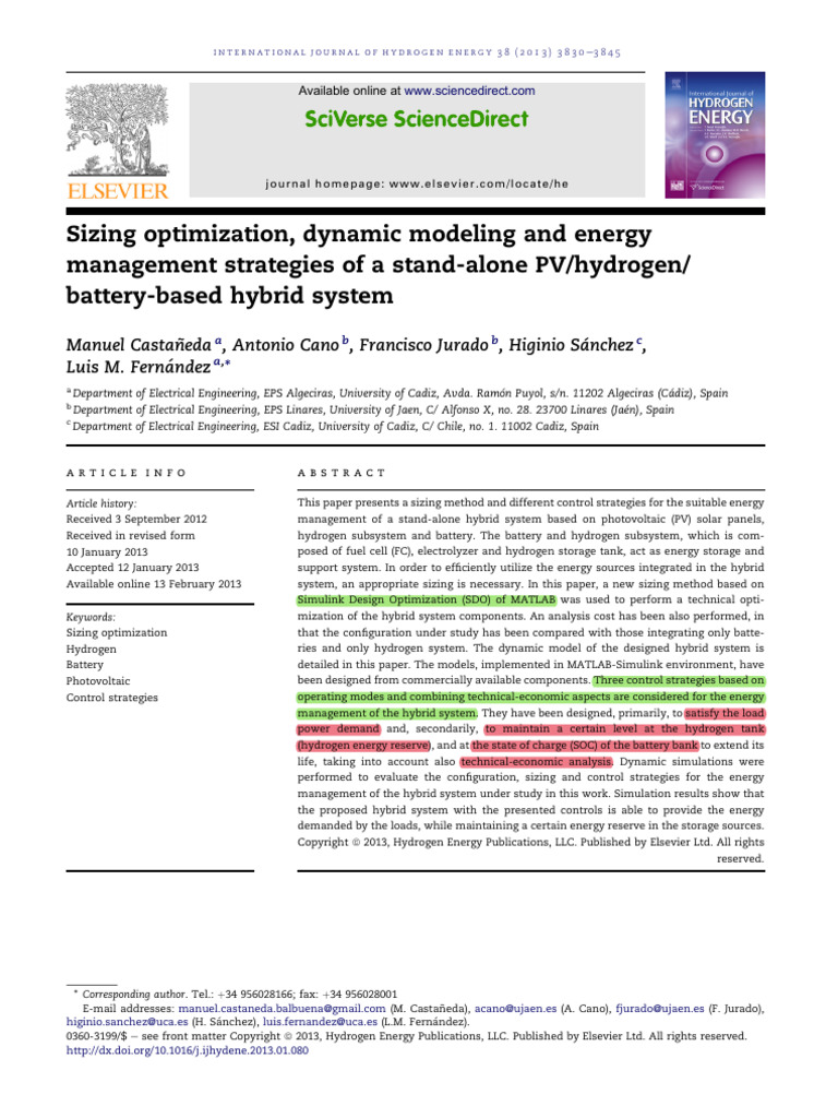 Sizing Optimization, Dynamic Modeling and Energy Management Strategies ...