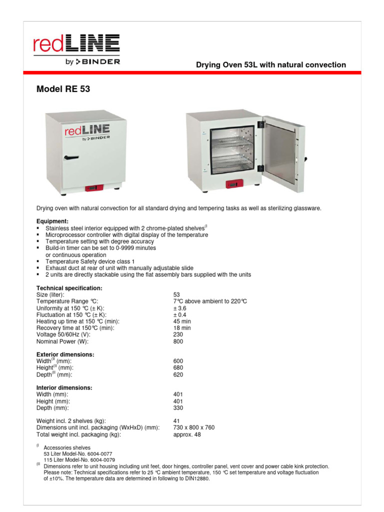 BINDER Oven Redline - RE53 | PDF