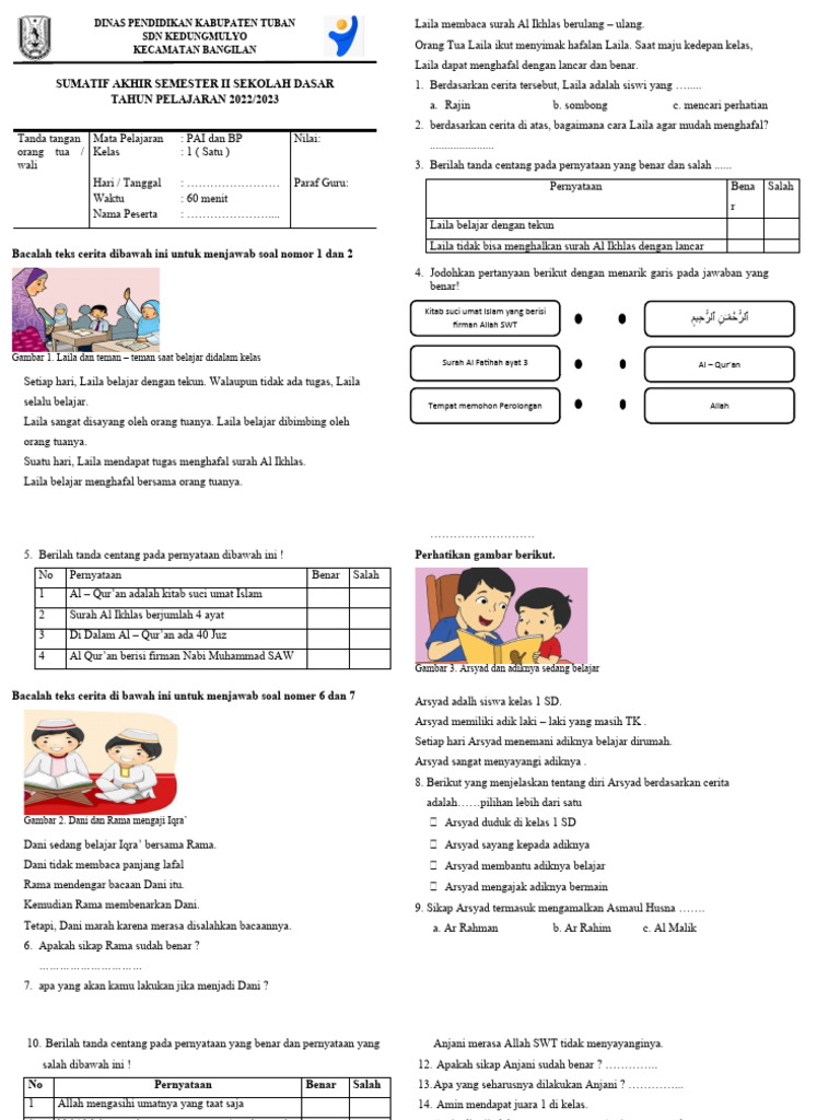 Soal Sas Kelas 1 Semester 2 | PDF