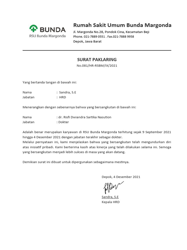 Contoh Surat Paklaring | PDF