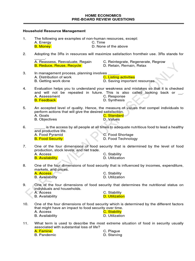 Btled He - Review Questions With Answer Key | PDF