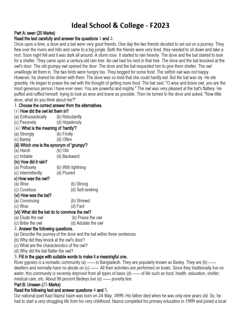 Class 8 Final Model Test 2023 (Eng) | PDF