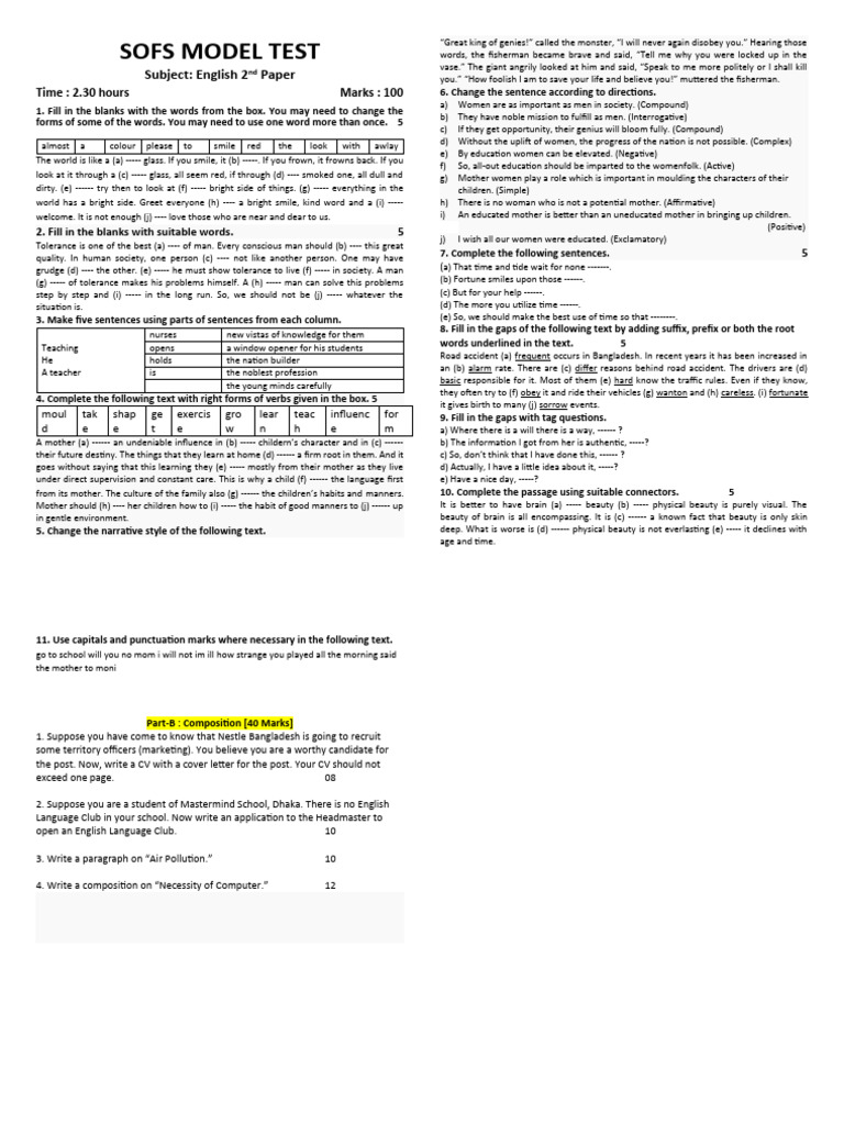 SSC English 2nd Paper - Question2 | PDF | Human Communication | Linguistics