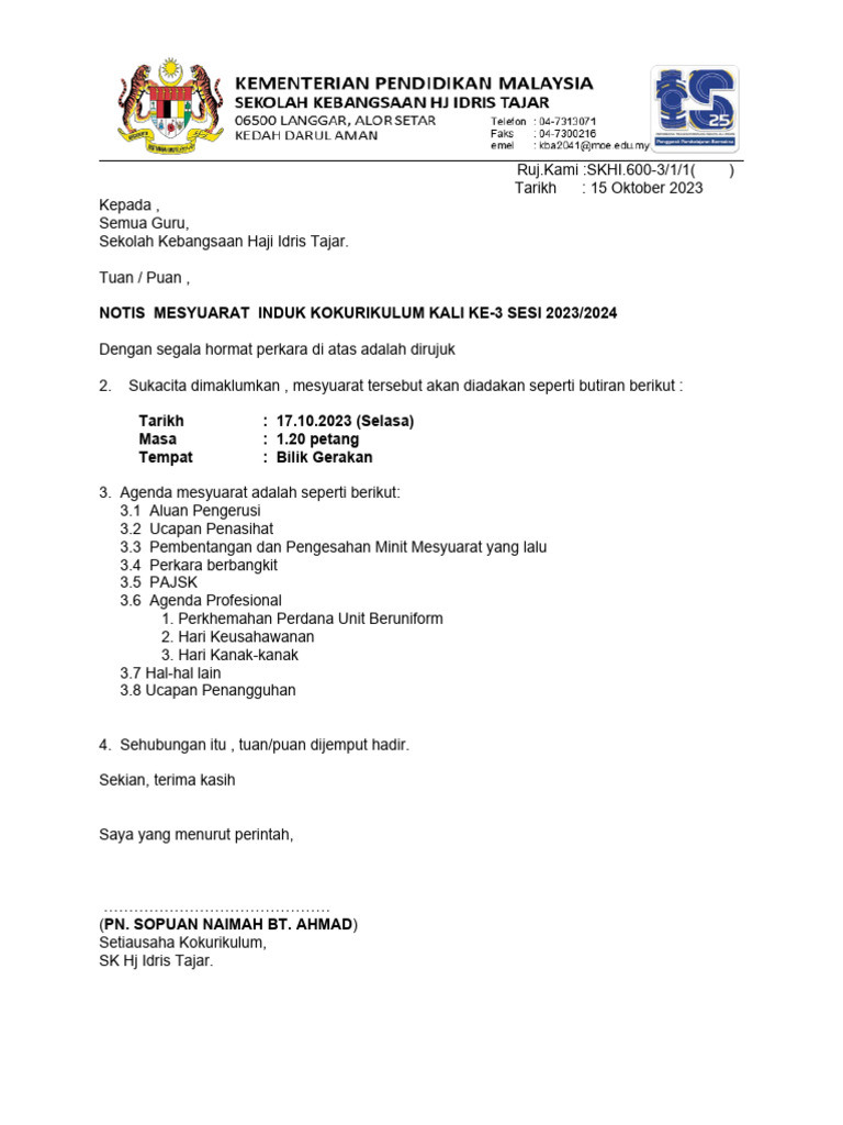 Notis Mesyuarat Koko Kali Ke-3 | PDF