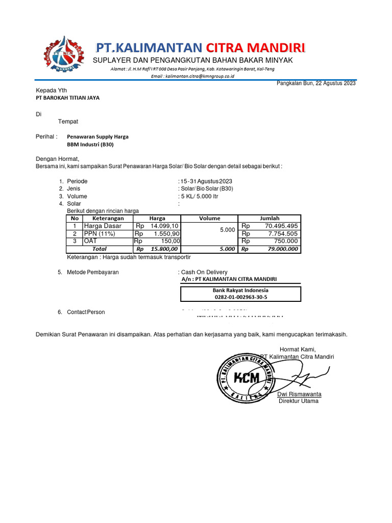 Surat Penawaran PT BTJ 22 Agustus 2023 2 | PDF