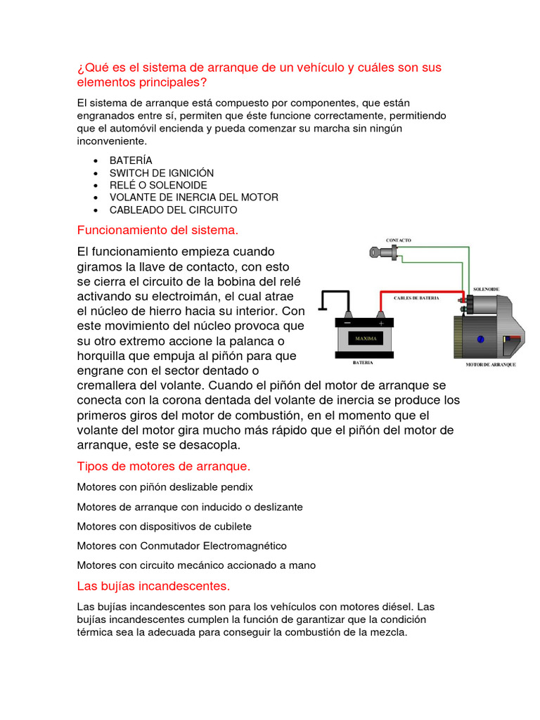 N°2 Qué Es El Sistema de Arranque de Un Vehículo y Cuáles Son Sus Elementos Principales | PDF ...